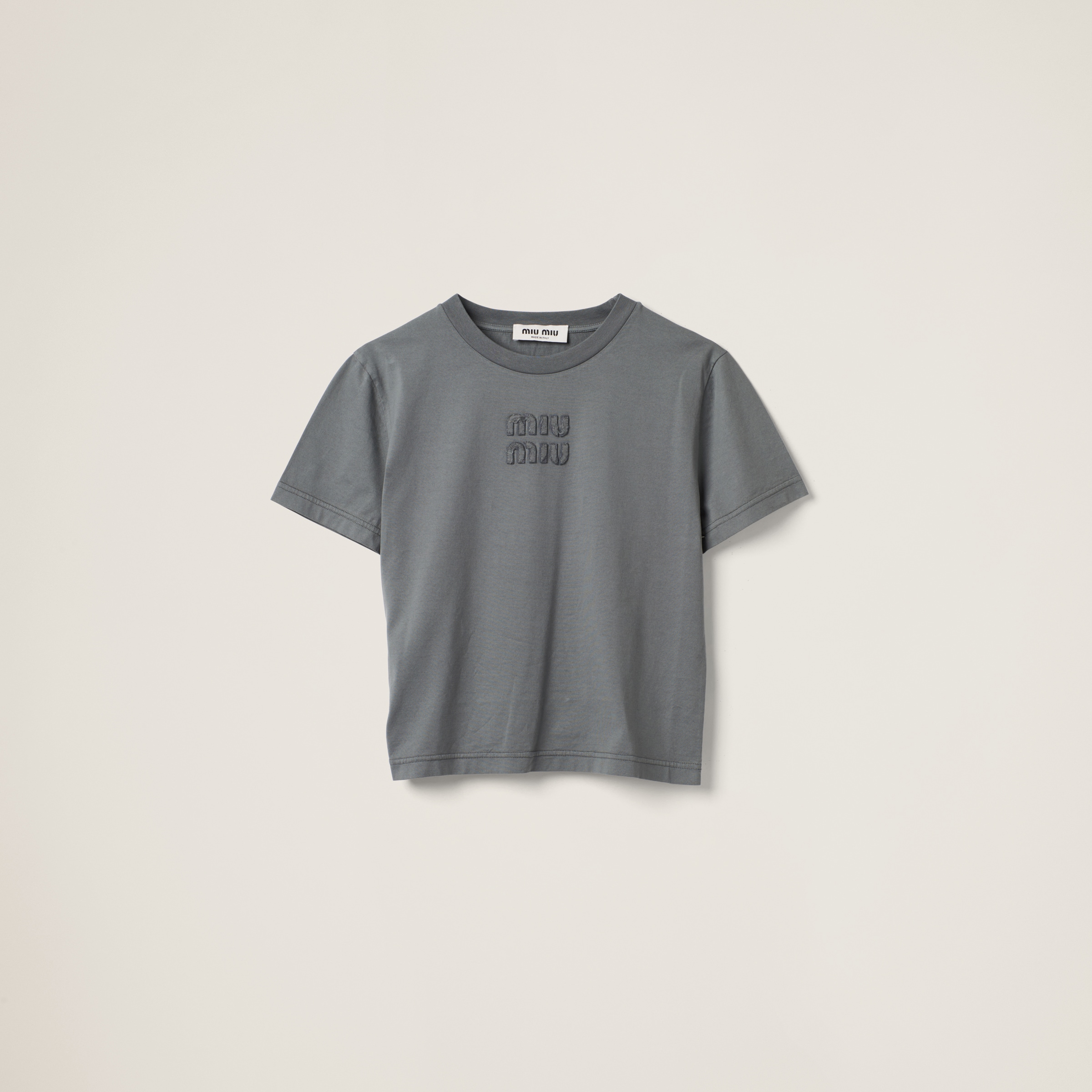 Miu Miu Logo T-Shirt - Iron Gray | Editorialist